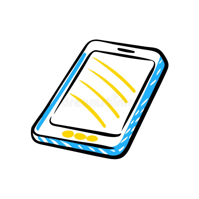 A Cartoon Drawing of a Cell Phone with a Yellow Stripe Stock Image ...