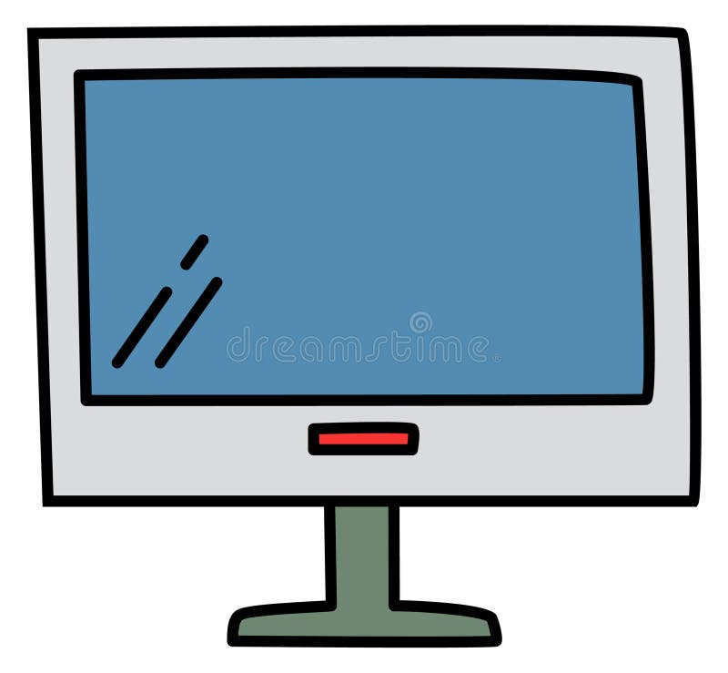 A Cartoon Drawing of a Computer Monitor with a Red Button on the Bottom ...