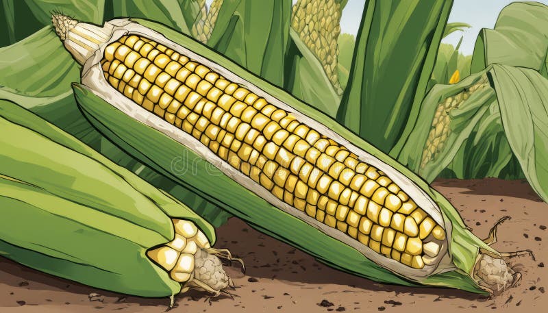 A Cartoon Drawing of a Corn Cob with a Few Kernels Missing Stock ...