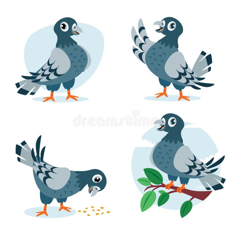 Cartoon Drawing of Cute Pigeons Stock Illustration - Illustration of ...