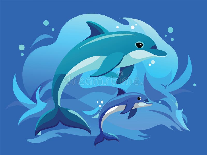 Cartoon Drawing Dolphins in the Seascape- Stock Vector - Illustration ...