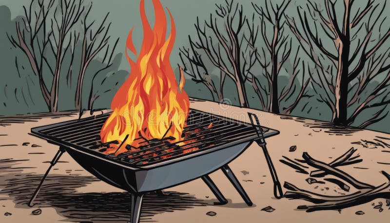A Cartoon Drawing of a Fire Pit with a Fire Burning Stock Illustration ...