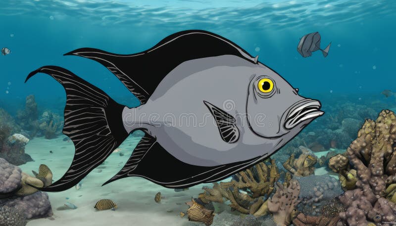 A Cartoon Drawing of a Fish in the Ocean Stock Illustration ...