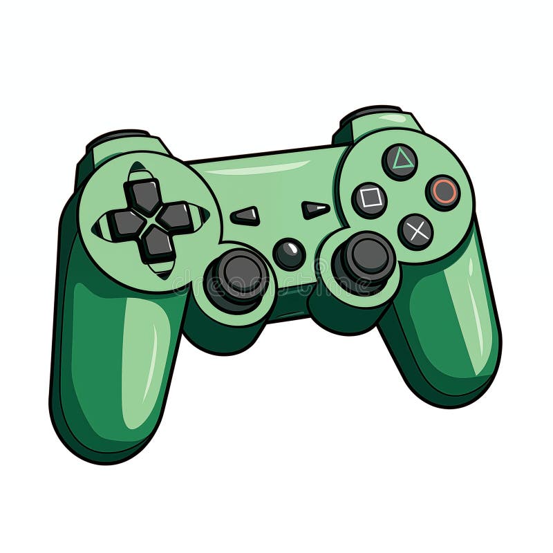A Cartoon Drawing of a Green Video Game Controller Resting on a Light ...