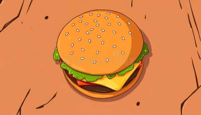 A Cartoon Drawing of a Hamburger with Lettuce and Cheese Stock Photo ...