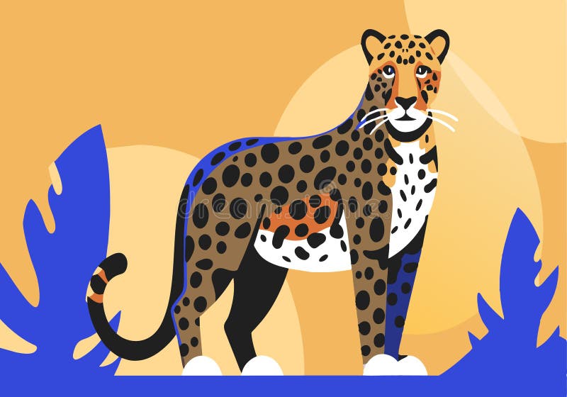 A Cartoon Drawing of a Leopard Standing in a Jungle Stock Illustration ...