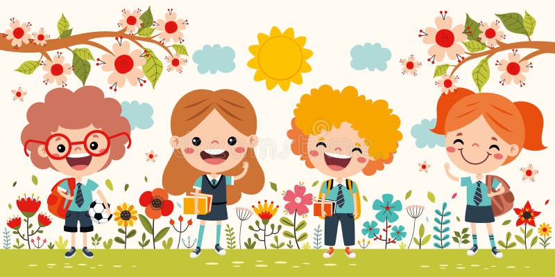 Cartoon Drawing of Little Students Stock Illustration - Illustration of ...