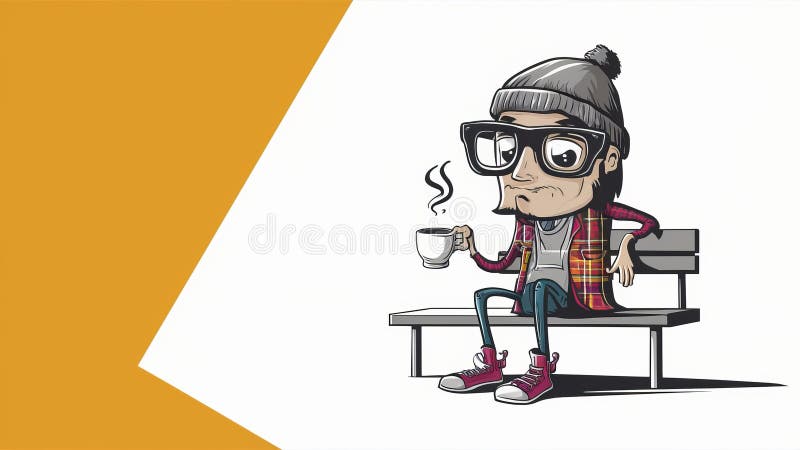 A Cartoon Drawing of a Man Sitting on Top of a Bench, AI Stock ...
