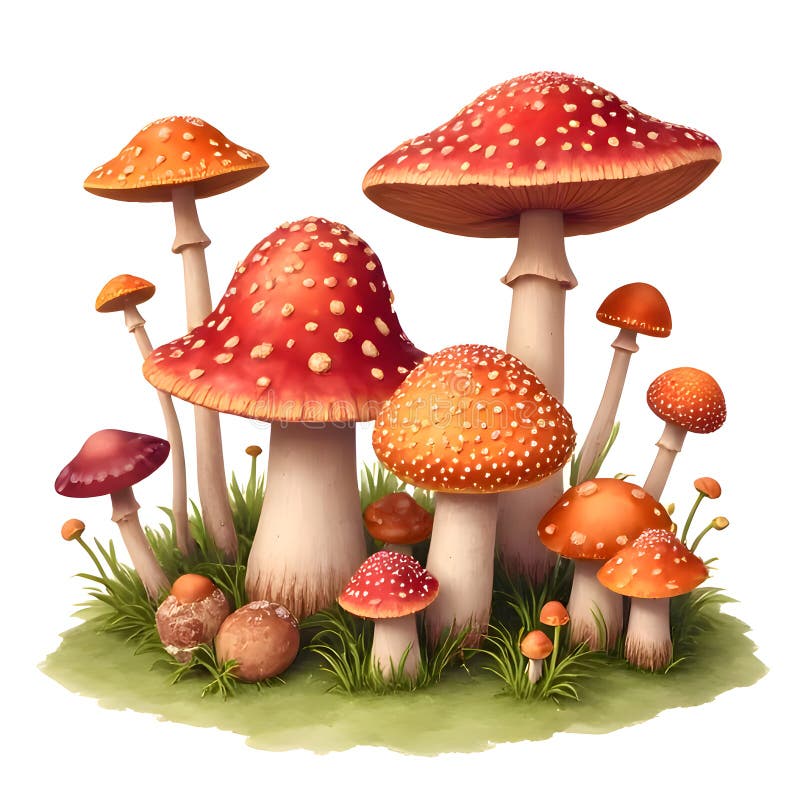 Cartoon Drawing Many Types of Mushrooms Stock Illustration ...