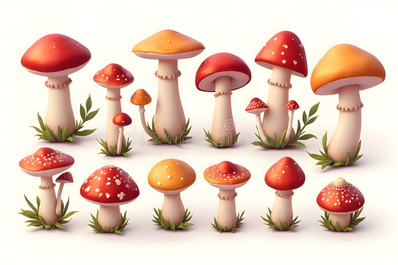 Cartoon Drawing Many Types of Mushrooms Stock Illustration ...