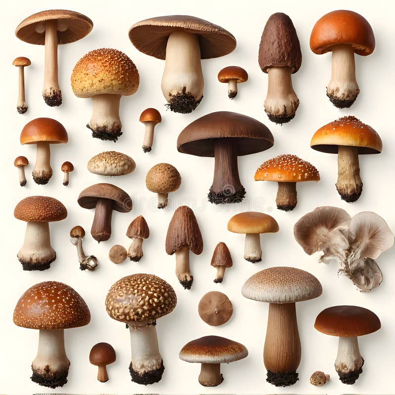 Cartoon Drawing Many Types of Mushrooms Stock Illustration ...