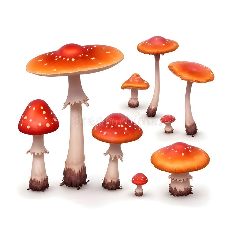 Cartoon Drawing Many Types of Mushrooms Stock Illustration ...