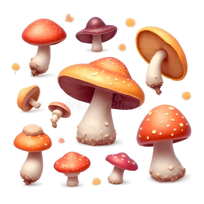 Cartoon Drawing Many Types of Mushrooms Stock Illustration ...