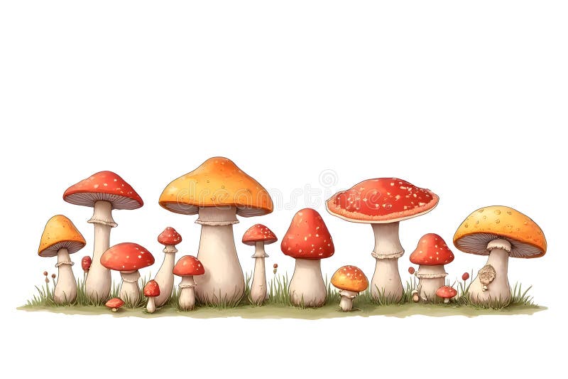 Cartoon Drawing Many Types of Mushrooms Stock Illustration ...