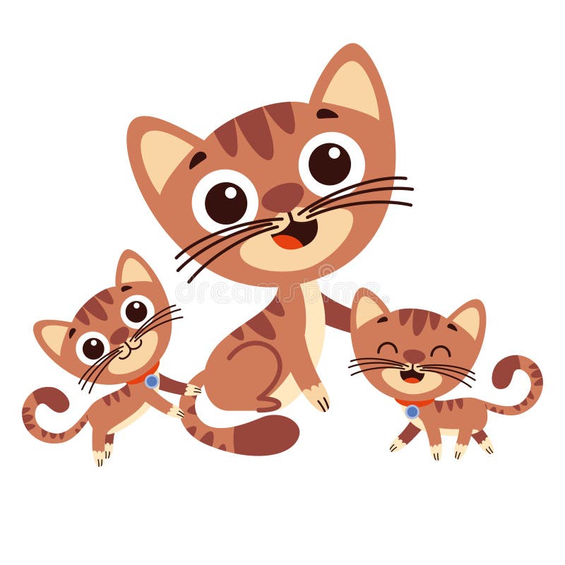 Cartoon Drawing of Mother and Baby Cats Stock Illustration ...
