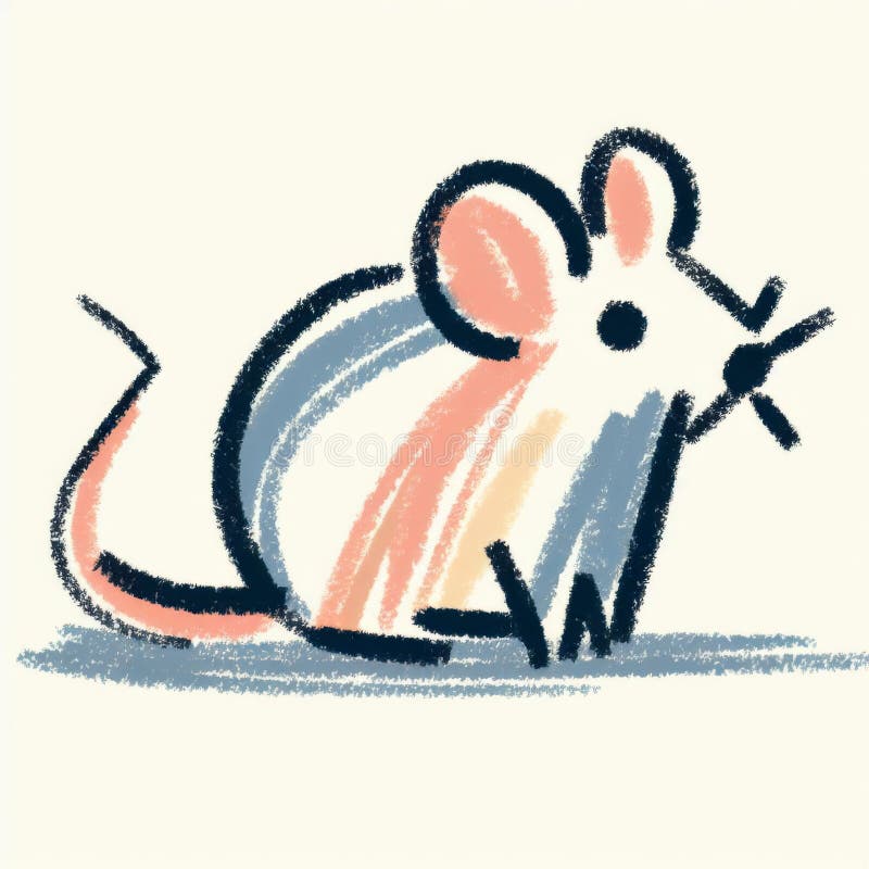 A Cartoon Drawing of a Mouse with a Blue and Pink Stripe on Its Back ...