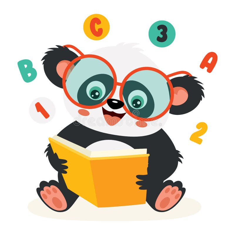 Panda Reading a Book. Cute Watercolor Illustration for Nursery Print ...