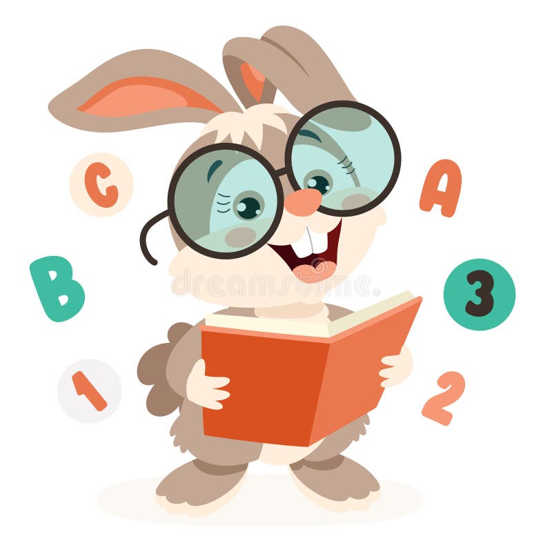 Cartoon Drawing of Rabbit Reading Book Stock Illustration ...