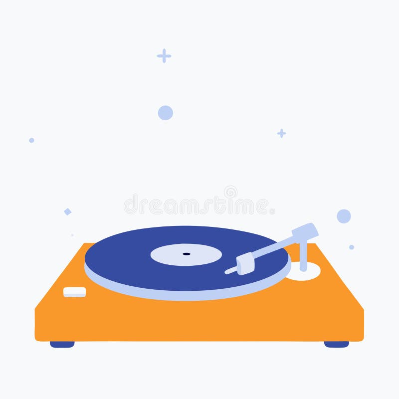 A Cartoon Drawing of a Record Player with a Blue Record on it Stock ...