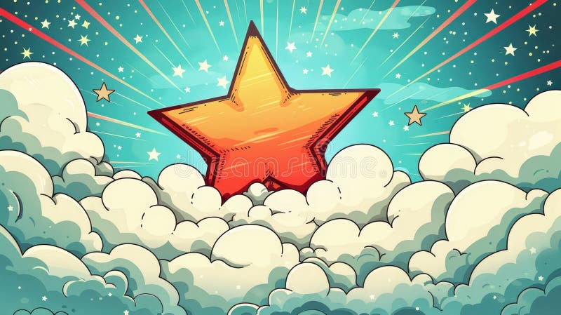 A Cartoon Drawing of a Star in the Sky with Clouds Stock Image - Image ...