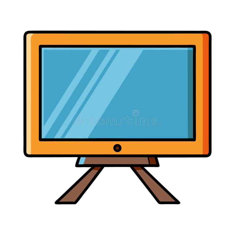 A Cartoon Drawing of a Television with a Blue Screen Stock Vector ...