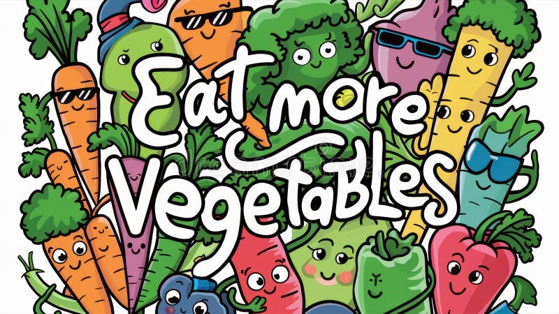 A Cartoon Drawing of Vegetables with the Words Eat More Veggies, AI ...