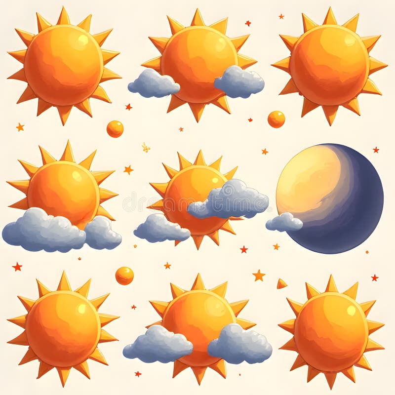 Cartoon Drawings of the Sun Moon Stars and Clouds Stock Illustration ...