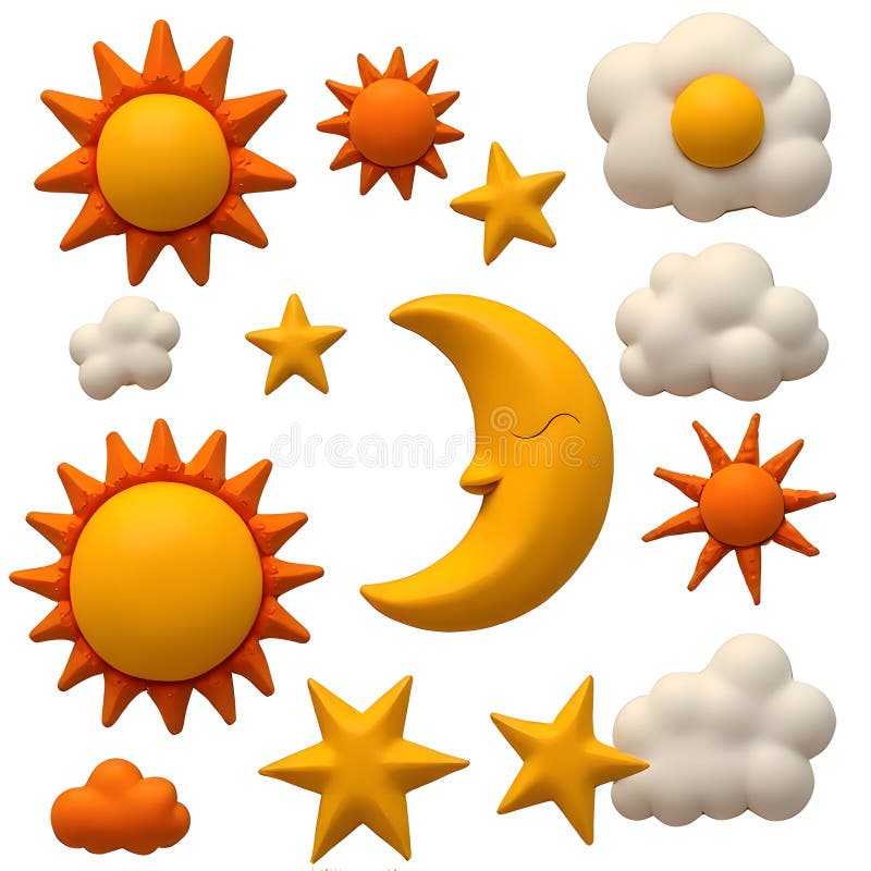 Cartoon Drawings of the Sun Moon Stars and Clouds Stock Illustration ...