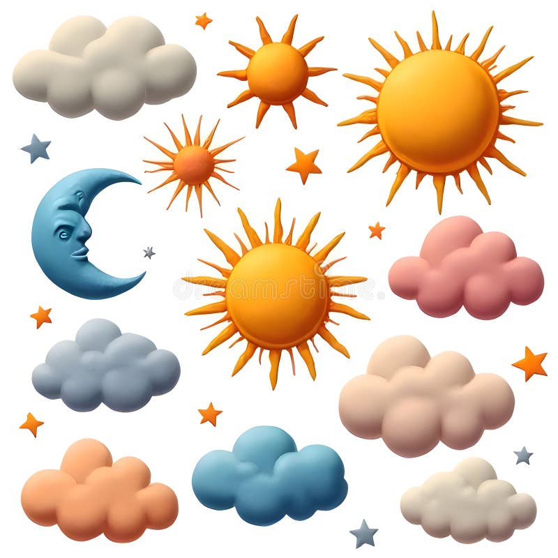 Cartoon Drawings of the Sun Moon Stars and Clouds Stock Illustration ...