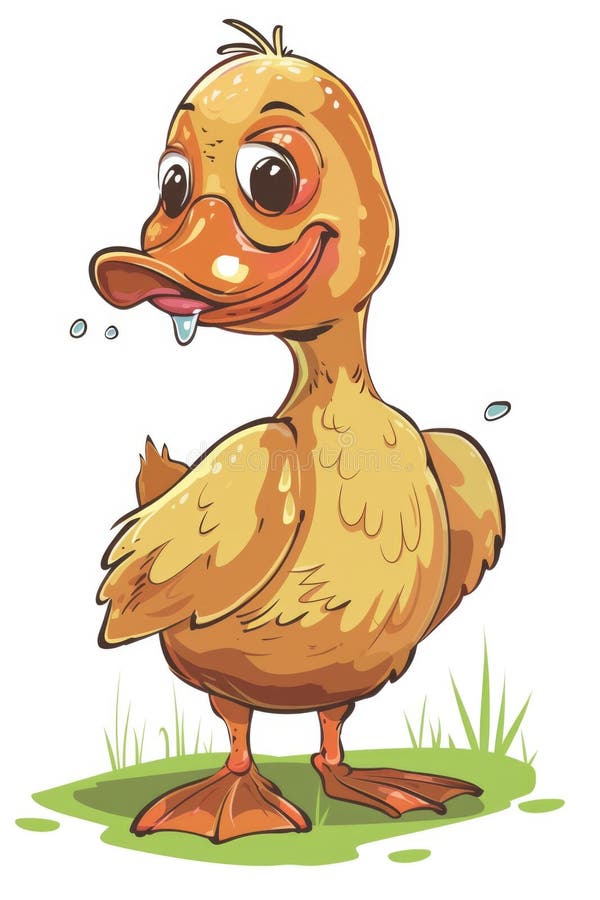 A Cartoon Duck Standing in the Grass Stock Illustration - Illustration ...