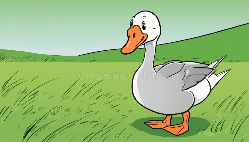 A Cartoon Duck Walking in a Grassy Field Stock Illustration ...