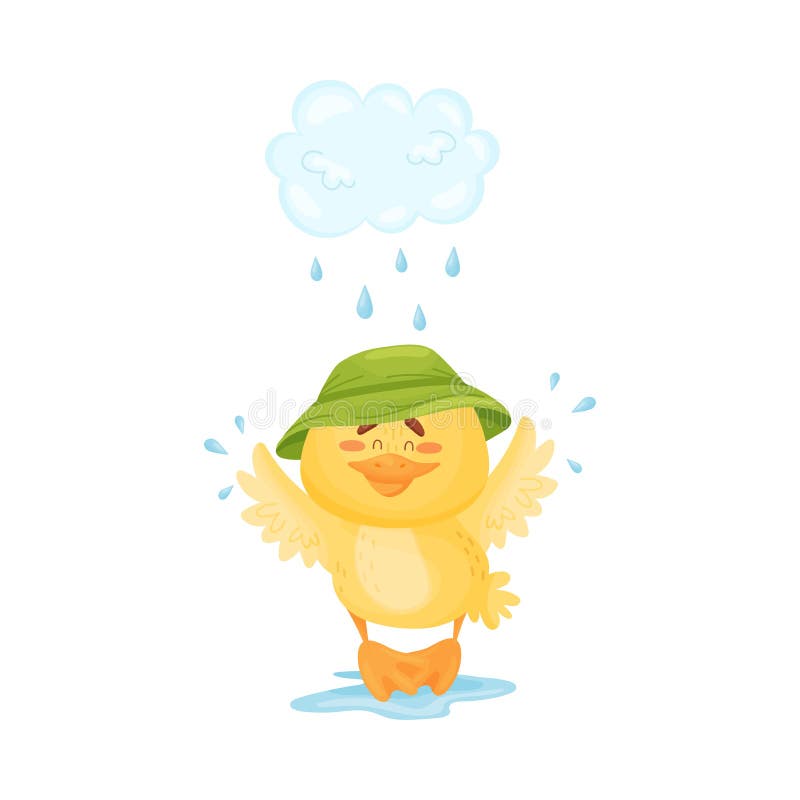 Cartoon Duckling Walks in the Rain. Vector Illustration. Stock Vector ...