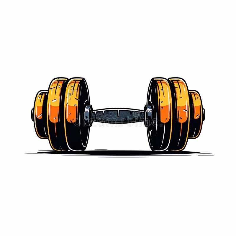Cartoon Dumbbell Illustration with Black Handle and Orange Weights on ...