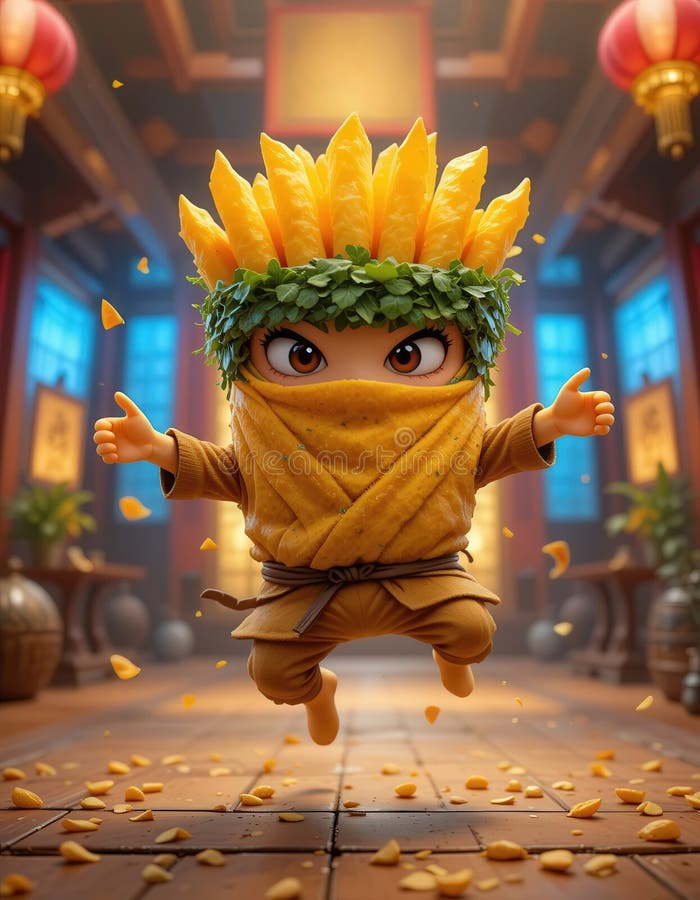 Cartoon Dumpling Character Jumping with Lanterns in Traditional Setting ...