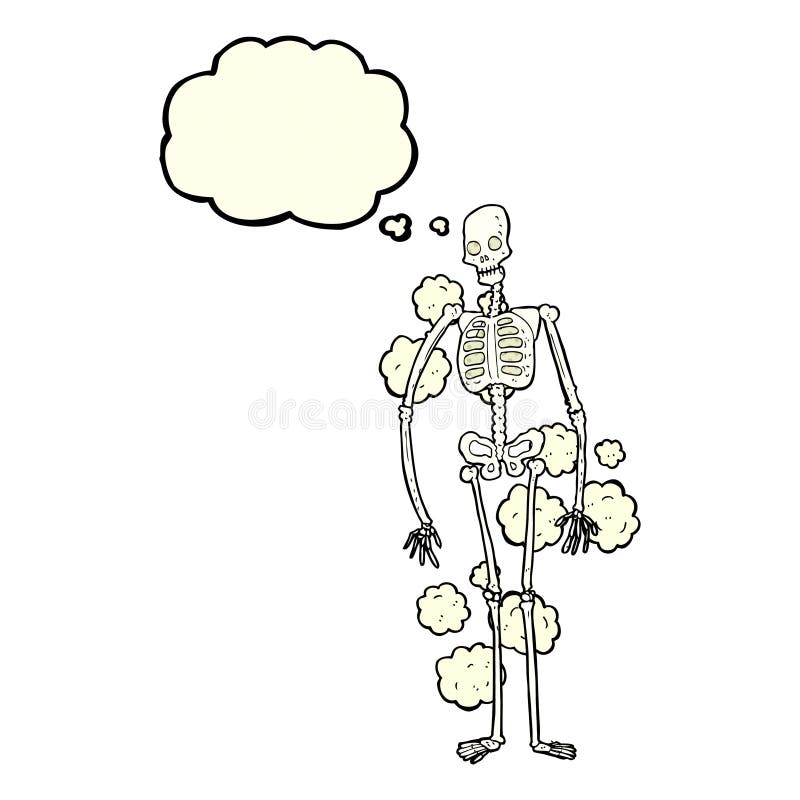 Cartoon Dusty Old Skeleton with Thought Bubble Stock Illustration ...