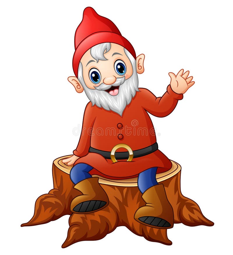 Cartoon Dwarf Sitting on Tree Stump Stock Vector - Illustration of ...