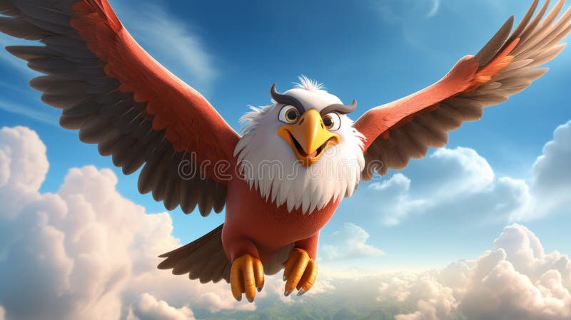 Cartoon Eagle Soaring through the Sky with Red Tail Stock Illustration ...