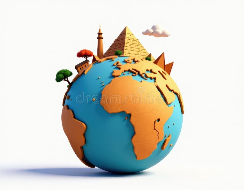 Cartoon Earth Globe with Landmarks - 3D Render Stock Illustration ...