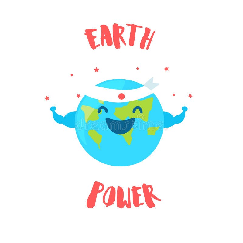 Cartoon Earth with Muscles and a Combat Headband. Flat Style Stock ...