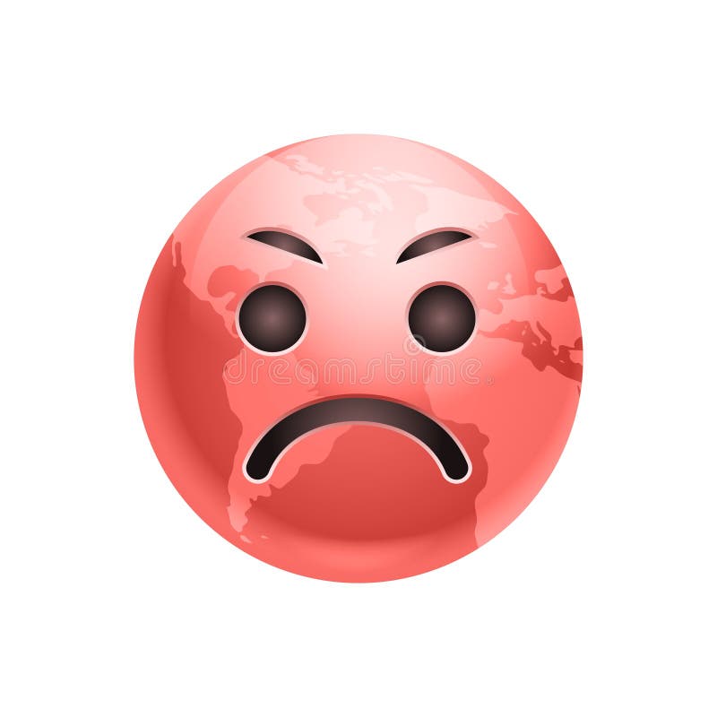 Cartoon Earth Red Face Angry Emotion Icon Funny Planet Expression ...