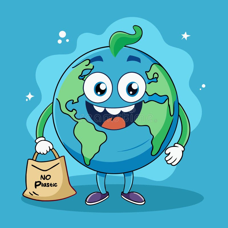 Cartoon Earth with Sad Face and Factory Pollution Behind it Stock ...