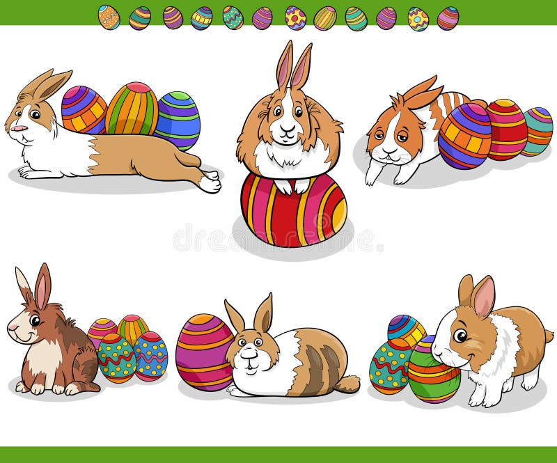 Cartoon Easter Bunnies and Characters Eggs Set Stock Vector ...