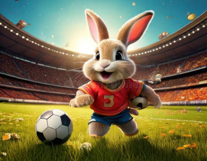 Cartoon of Easter Bunnies Playing Football Stock Illustration ...