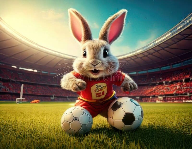 Cartoon of Easter Bunnies Playing Football Stock Illustration ...