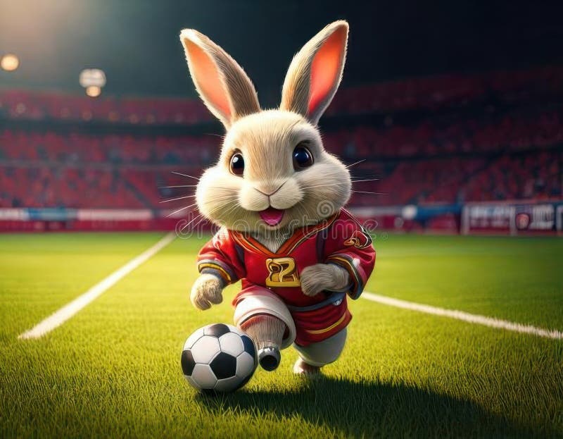 Cartoon of Easter Bunnies Playing Football Stock Illustration ...
