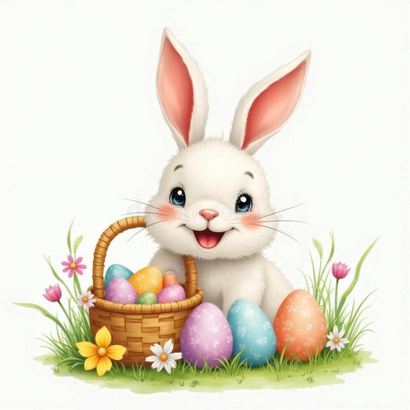 Cartoon of a Easter Bunny with Basket Stock Illustration - Illustration ...