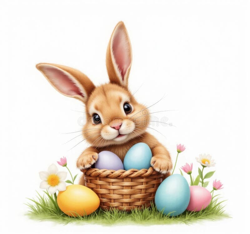 Cartoon of a Easter Bunny with Basket Stock Illustration - Illustration ...