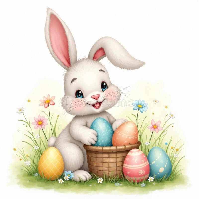 Cartoon of a Easter Bunny with Basket Stock Illustration - Illustration ...