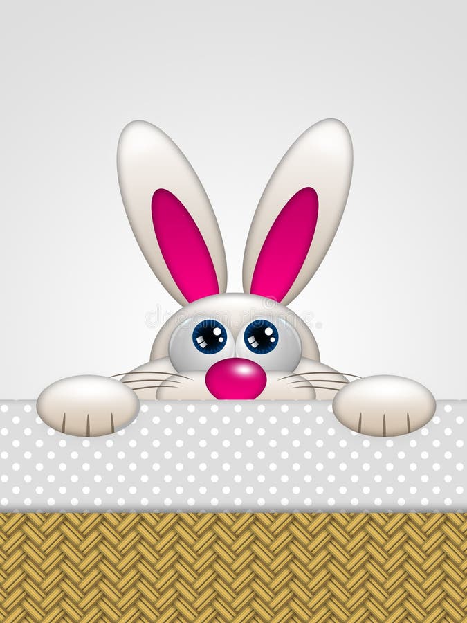 Cartoon Easter Bunny in Basket Looking Up Stock Illustration ...