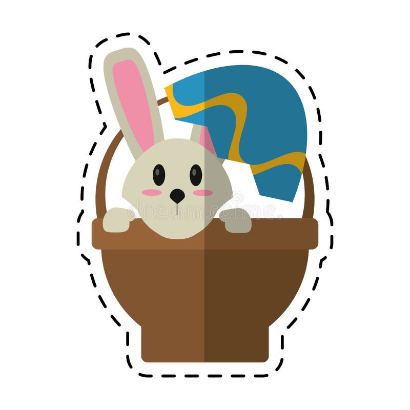 Cartoon Easter Bunny in Basket Present Stock Vector - Illustration of ...